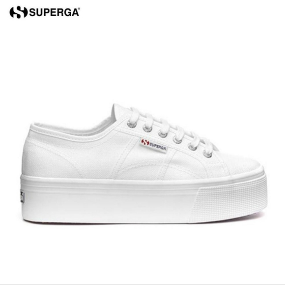 Superga | Shoes | Superga White Canvas Lowtop Platform Sneakers With ...
